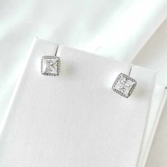 Jewelry | 8 Pandora Square Sparkle Silver Clear Halo Stud Earrings ...